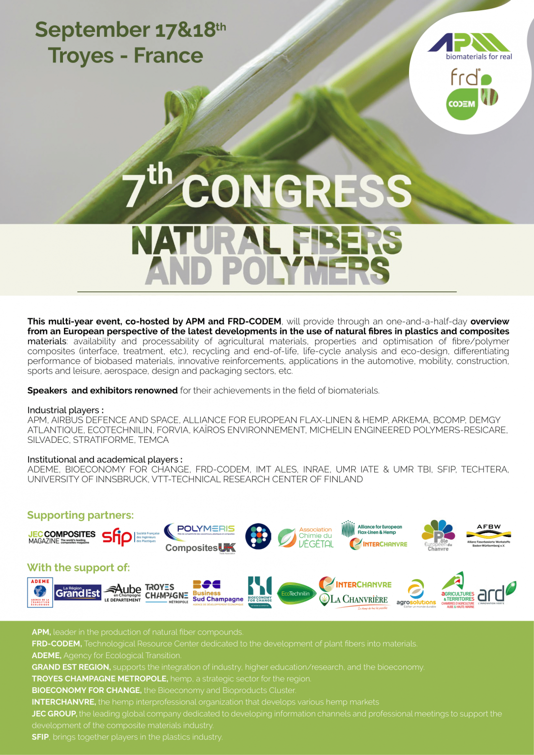 Colloque fibres naturelles et polymères – FRD-CODEM